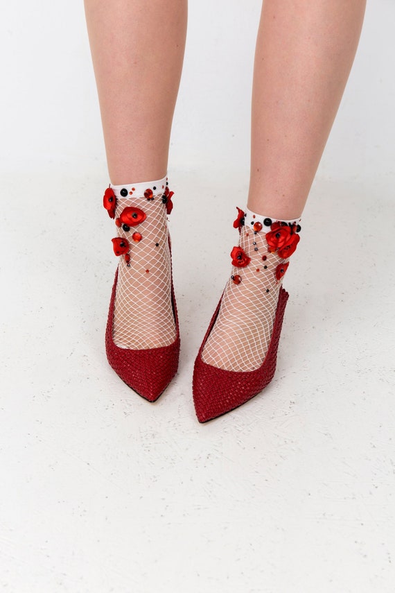 Snow White Fishnet Socks Red Poppyseed - Etsy