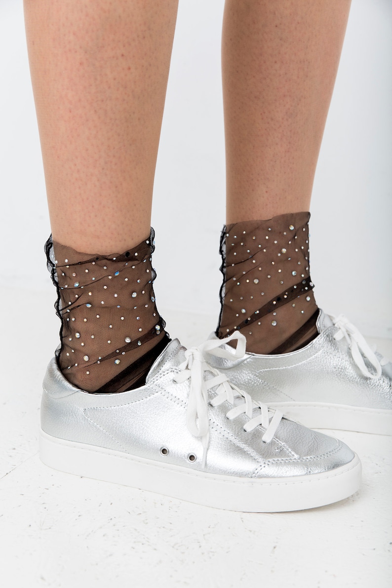 Black Transparent Tulle Socks Silver Jewels - Etsy