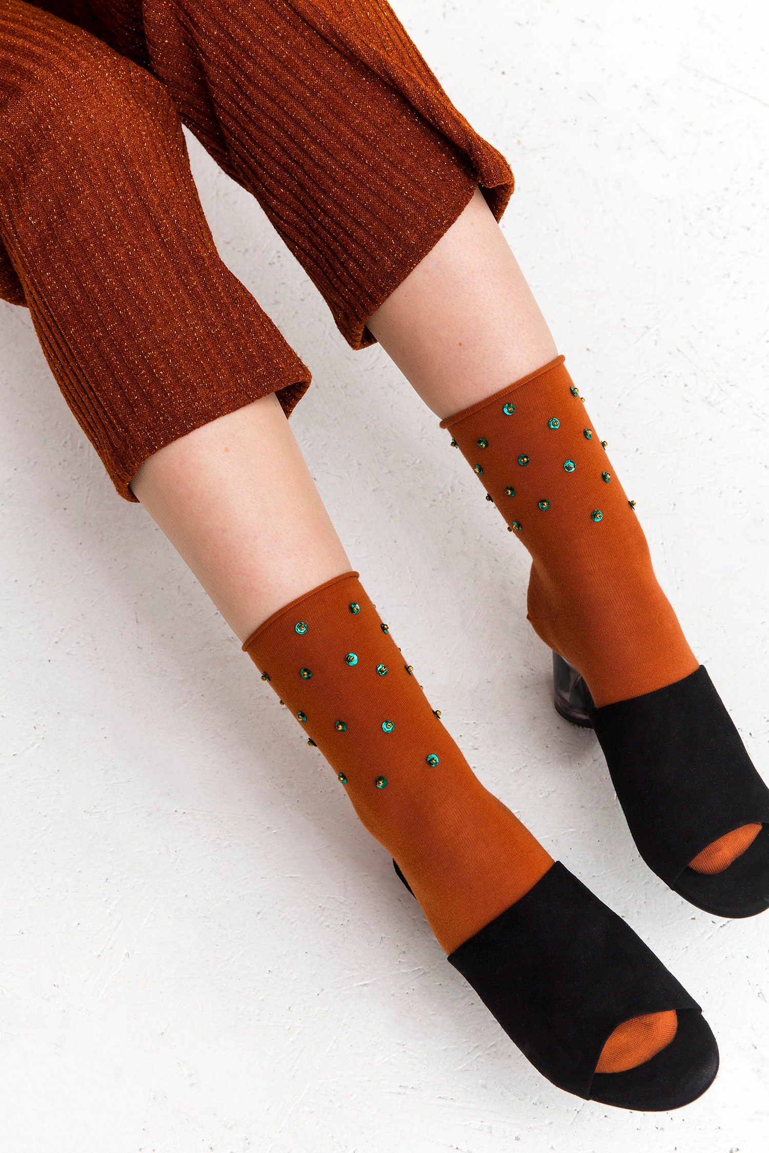 Terracotta Brown Socks Aquamarine Plates - Etsy