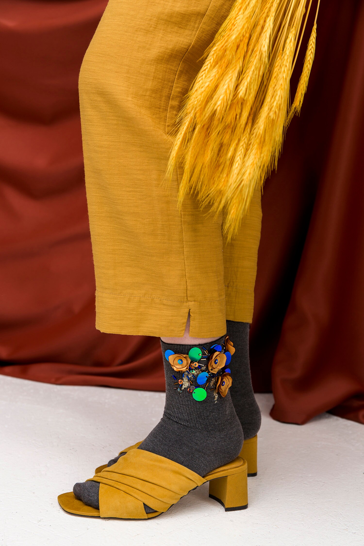 Grey Cashmere Embellished Socks Yellow Poppyseed - Etsy