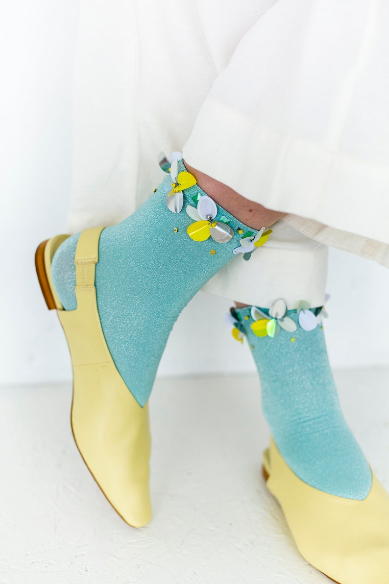 Light Blue Glitter Socks Lemon Lovebugs - Etsy