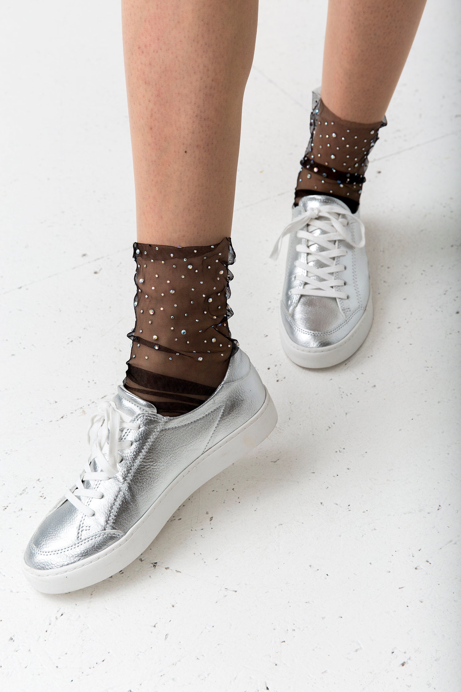 Black Transparent Tulle Socks Silver Jewels - Etsy