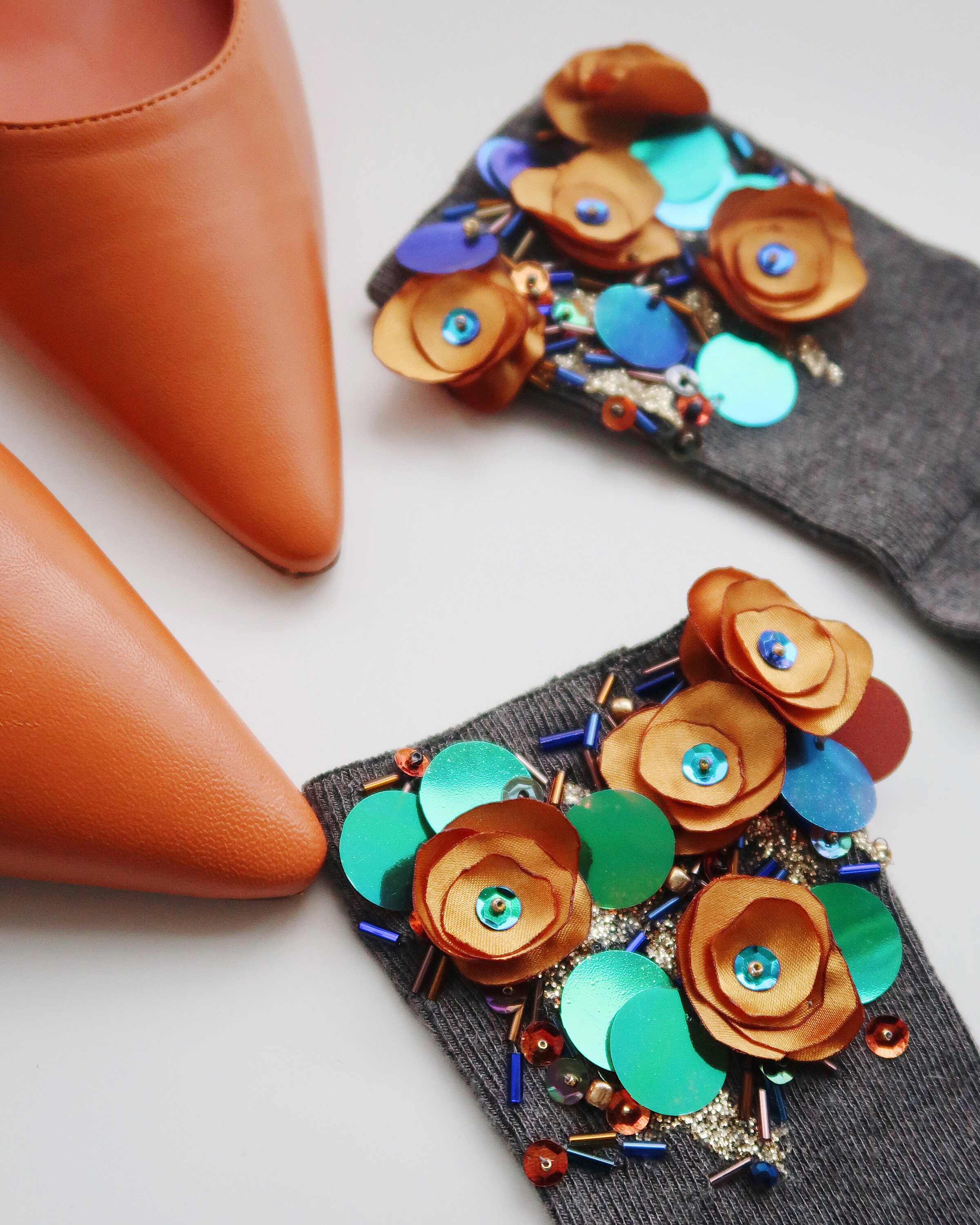 Grey Cashmere Embellished Socks Yellow Poppyseed - Etsy