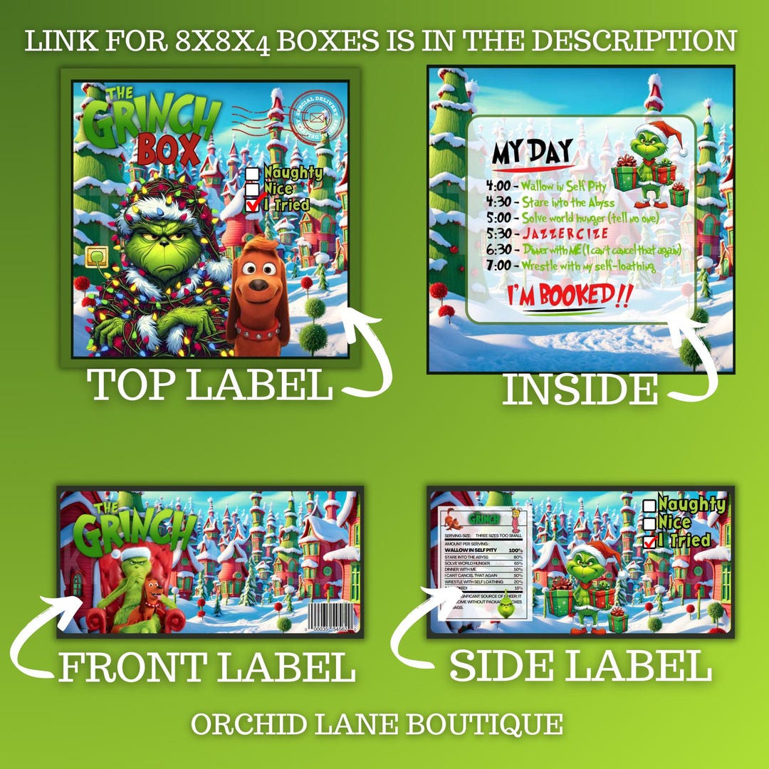 Gr!nchmas Box Template PRINTABLE | DIGITAL DESIGN |9x6.5x4 Box | - Etsy