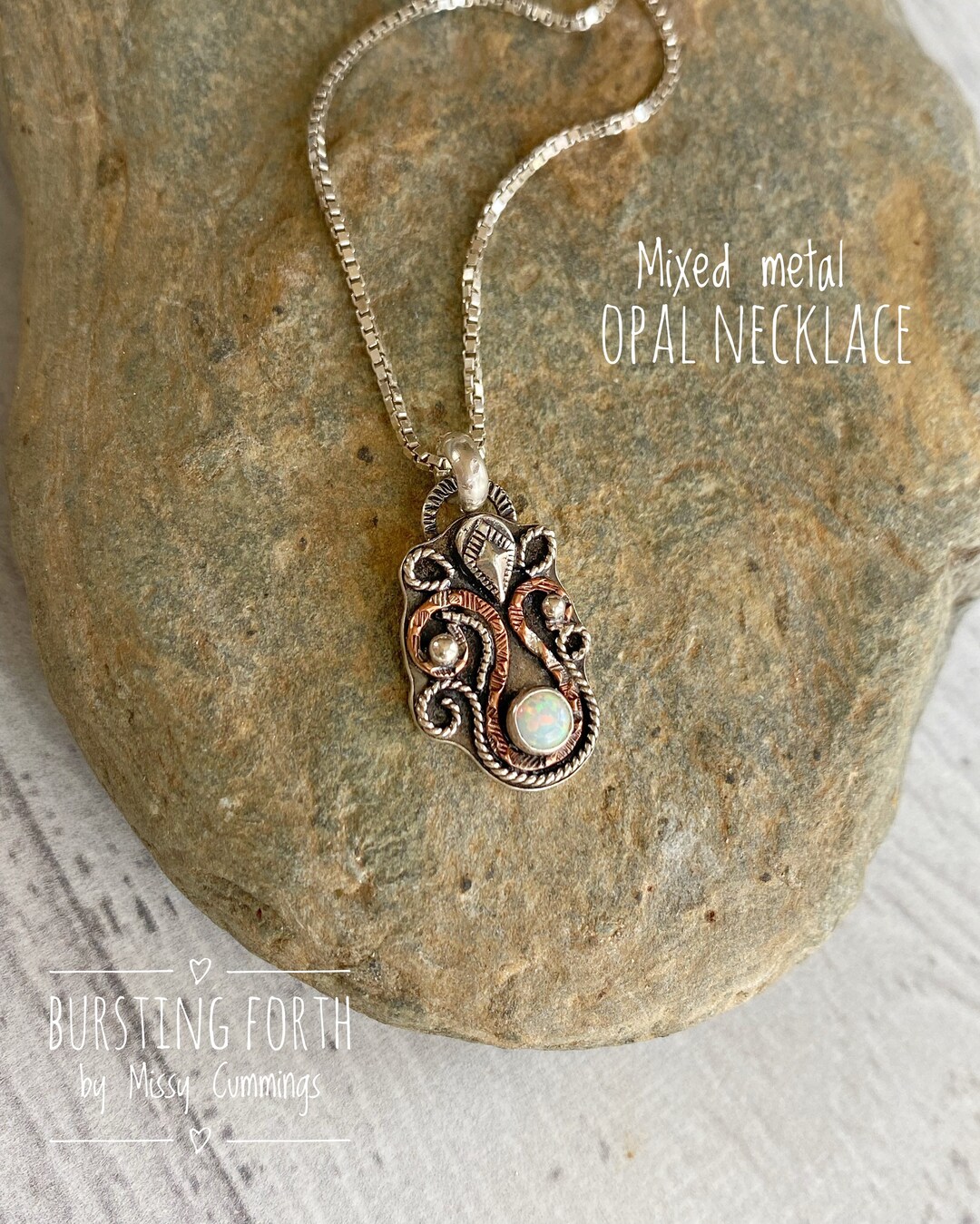 Handmade Hand Forged Mixed Tiny Metal White Opal Copper & Fine Silver ...
