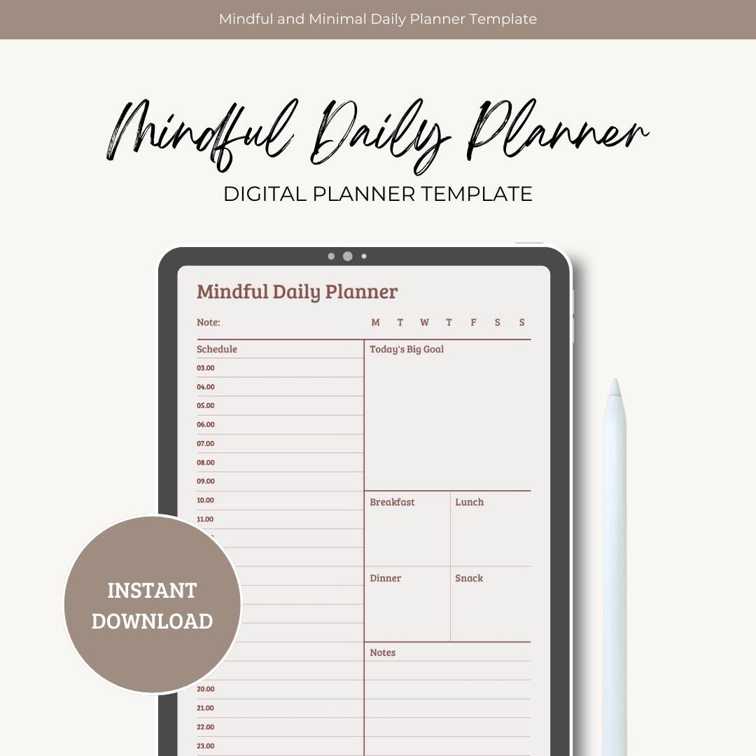 Mindful Daily Planner Printable | Minimal Self Care Planner | Calm ...