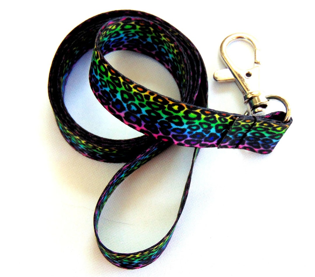Rainbow Leopard Printed Neck Strap Lanyard 15mm, Free UK Postage. - Etsy