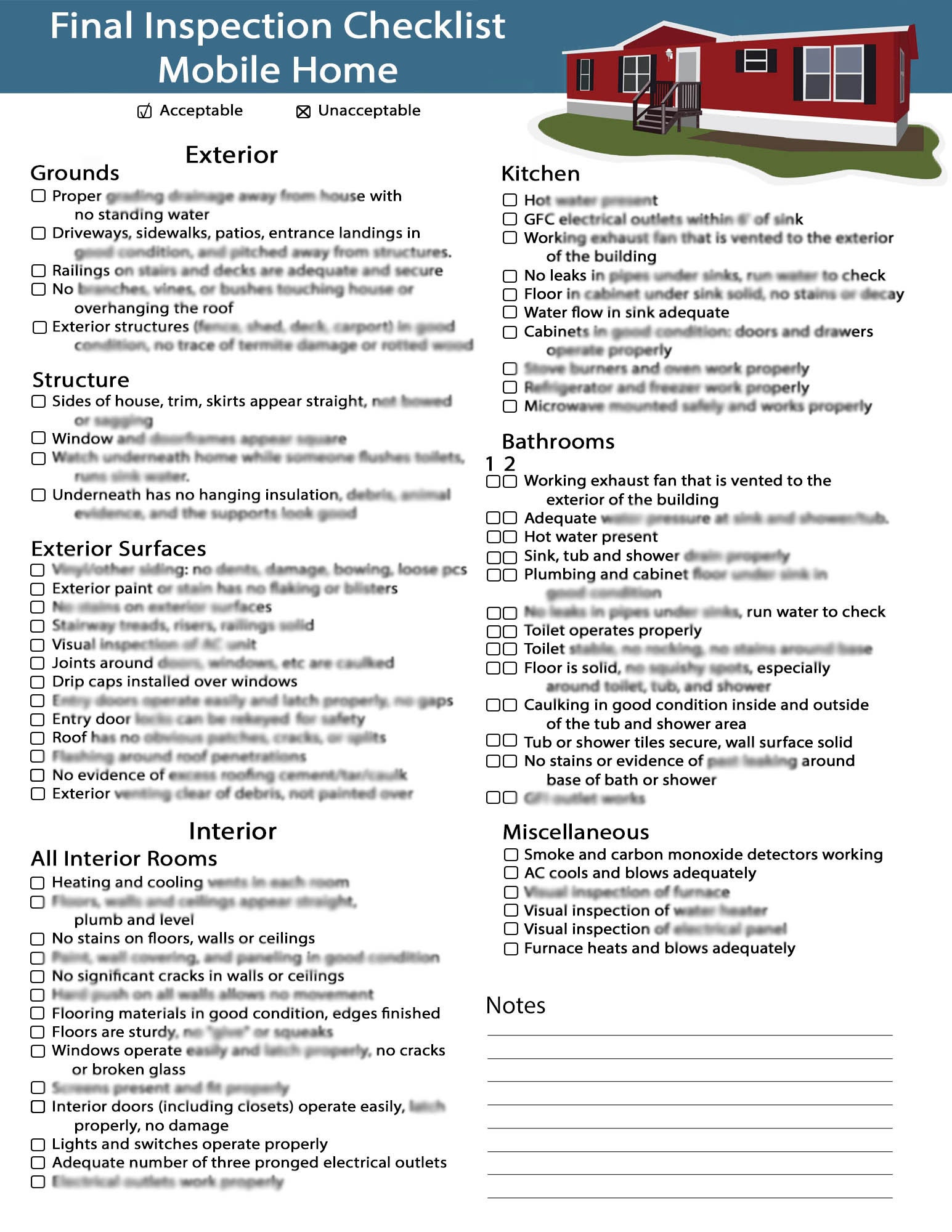 Mobile Manufactured Home Buyers / Renters Inspection Checklist - Etsy
