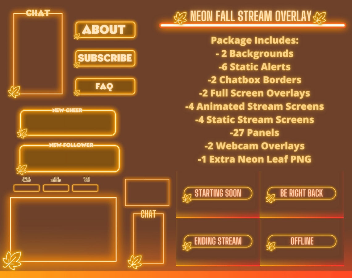 SEMI-ANIMATED Neon Fall Stream Package | Twitch Overlay Package | Neon ...