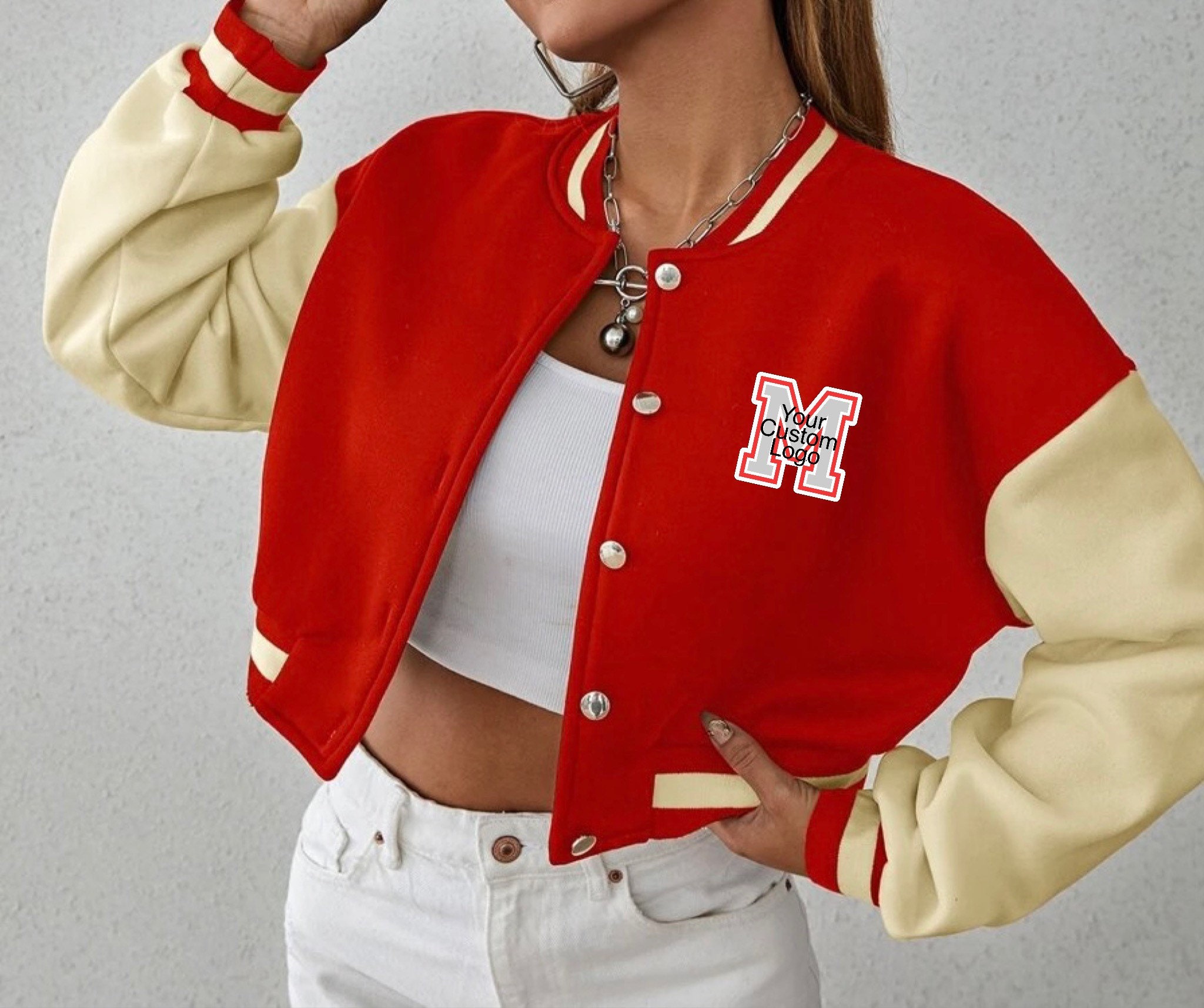 Custom College Team or Your Logo Cropped Black Varsity Jacket - Etsy