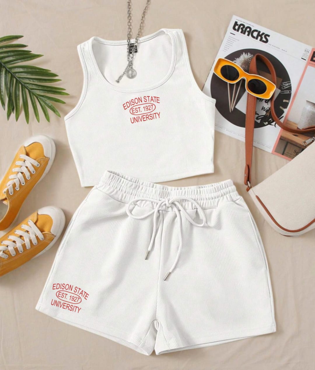 Custom College Apparel Established Crop Top and Shorts Lounge Set ...