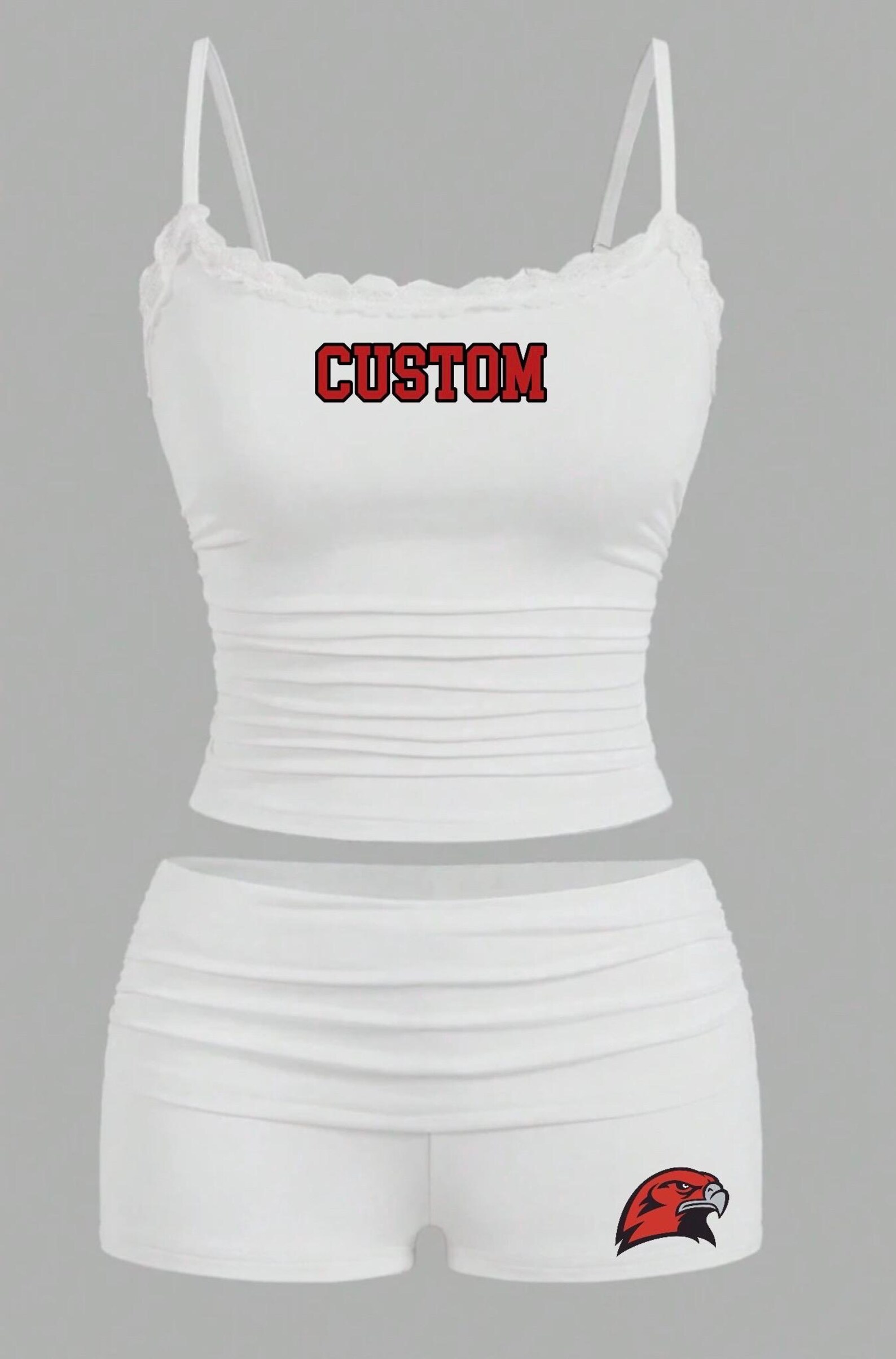 Custom College Apparel Lace Trim Tank and Shorts Lounge Set, Company ...
