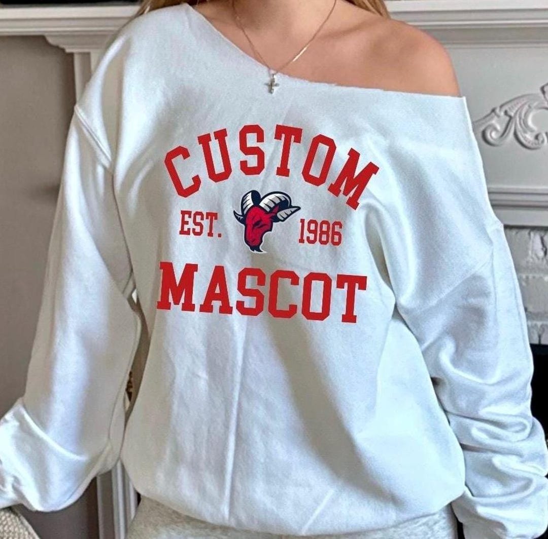 Custom College, Team Camp Apparel Mascot Established off the Shoulder ...