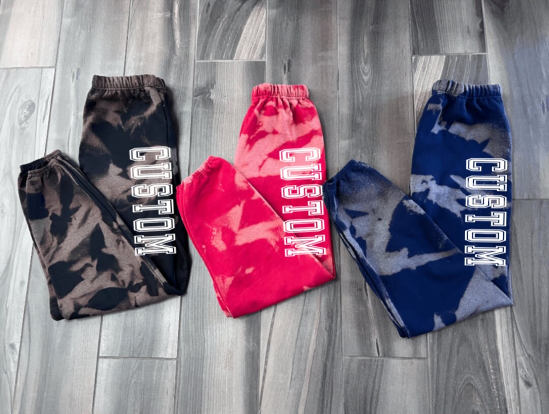 Custom College Acid Wash Sweatpants Pants Bleached Reverse Tie - Etsy