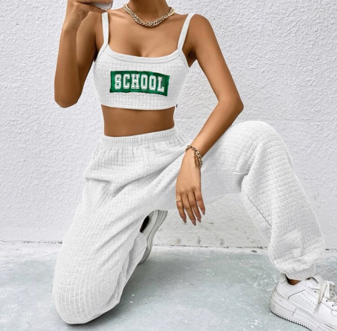 Custom College, Camp, Team Apparel Waffle Crop Top and Pants Set, Game ...