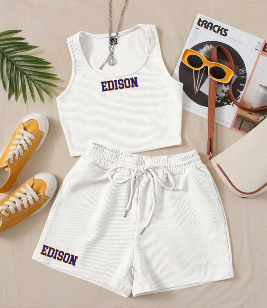 Custom College Apparel Basic Varsity Crop Top and Shorts Lounge Set ...