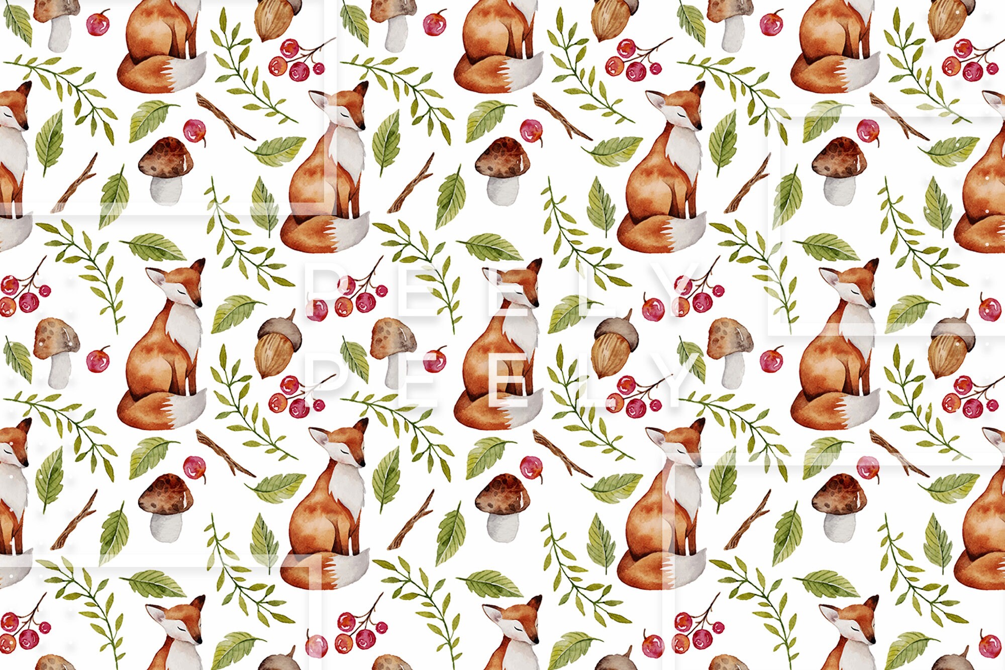 Fox and Plants Removable Wallpaper Pattern 278 | Etsy