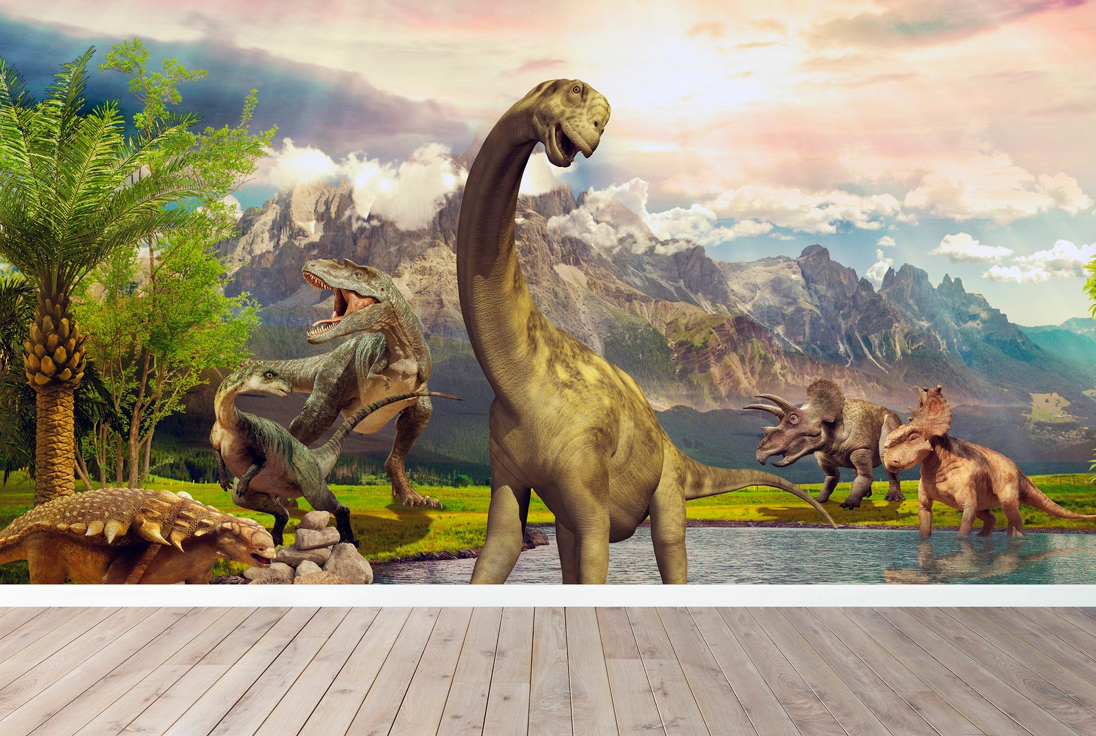 Removable Dino Wallpaper with Illustrated Dinosaurs peel and | Etsy