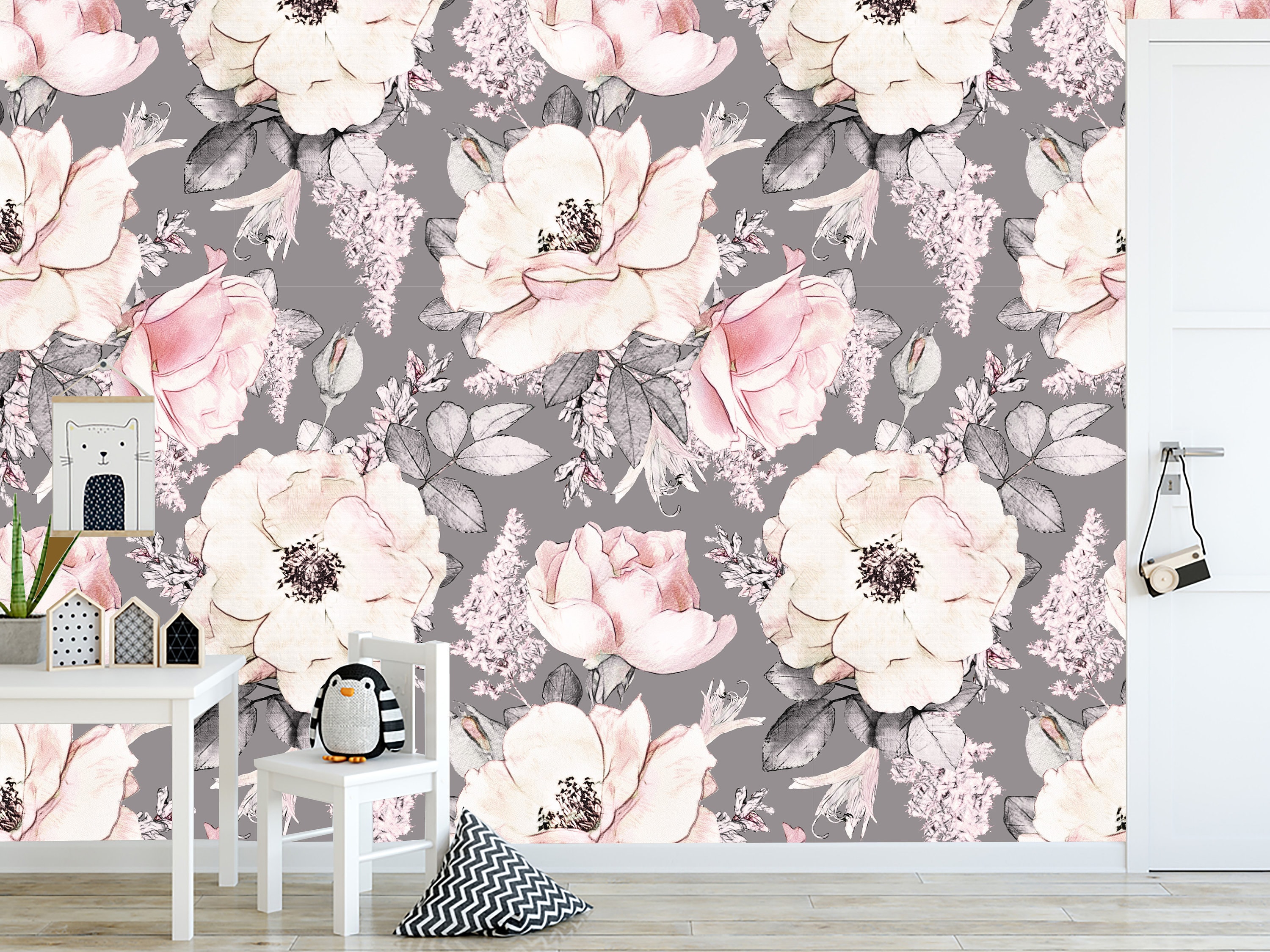 Dusty Rose Wallpaper Vintage Floral Nursery Wallpaper | Etsy