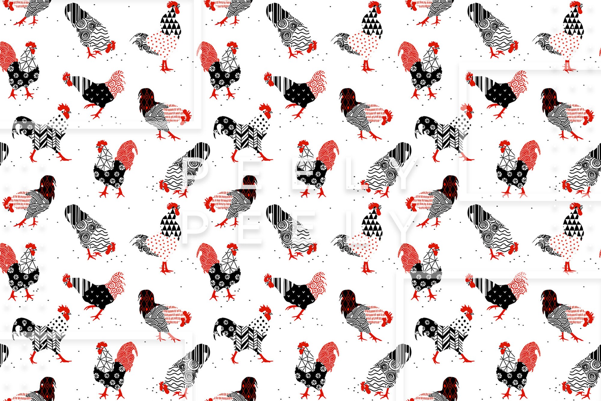 Roosters Removable Wallpaper Pattern 226 | Etsy