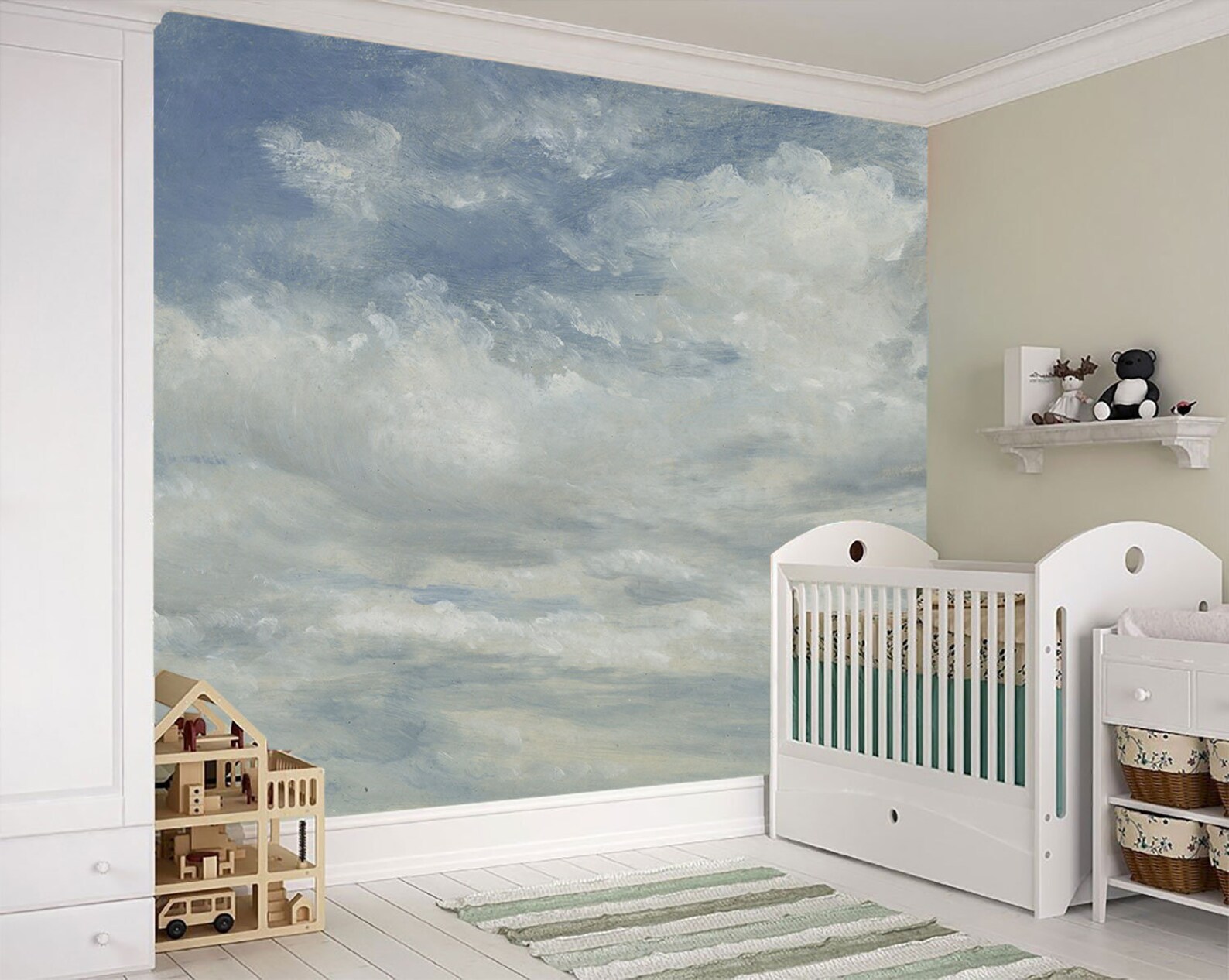 Light Blue Clouded Wall Mural Sky Wall Decal Vintage Art - Etsy UK