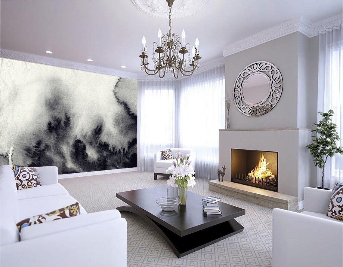 Dark vintage ink art wall mural Removable wallpaper | Etsy