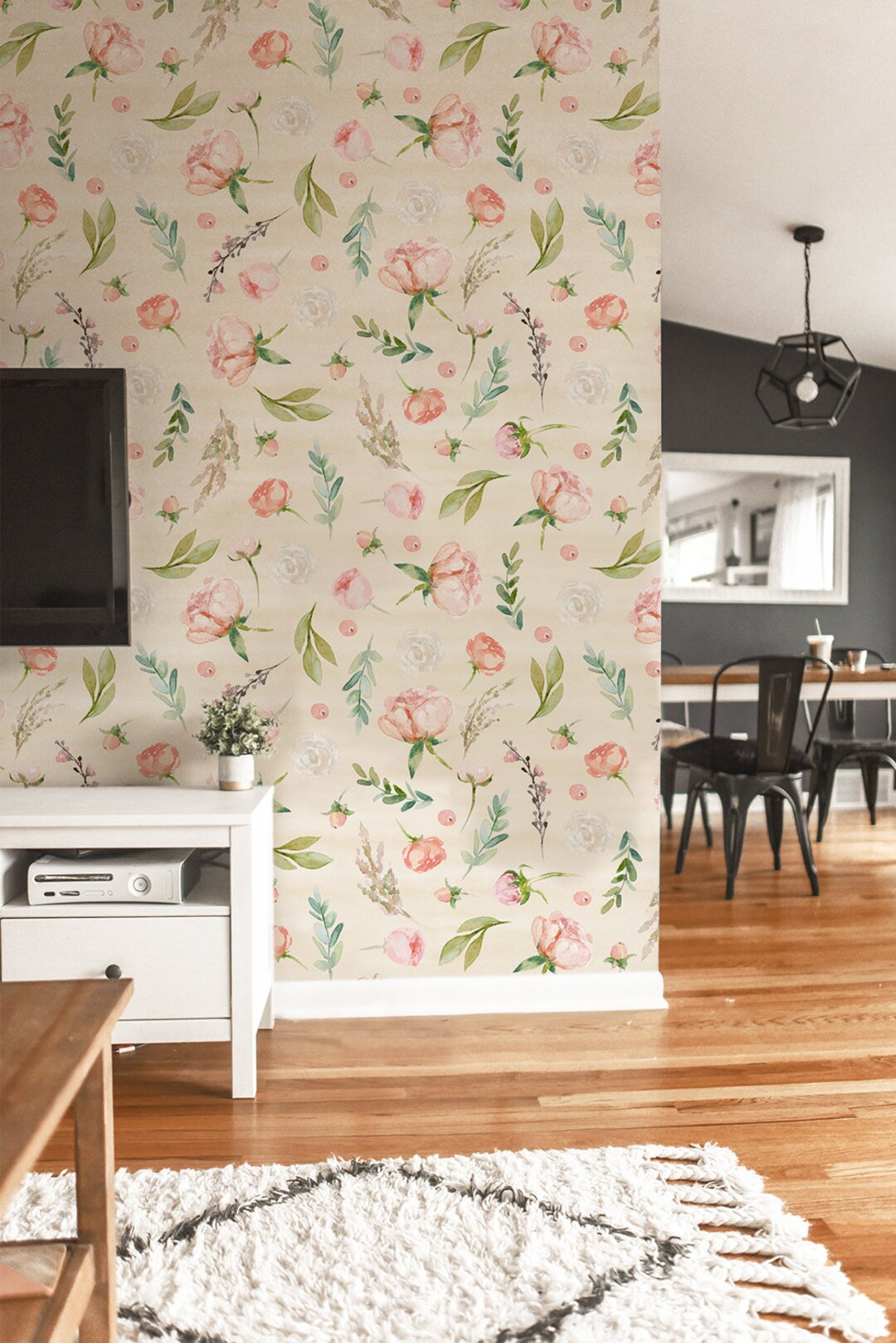 Peachy Floral Wallpaper | Removable Wallpaper | Pattern #125 - Etsy