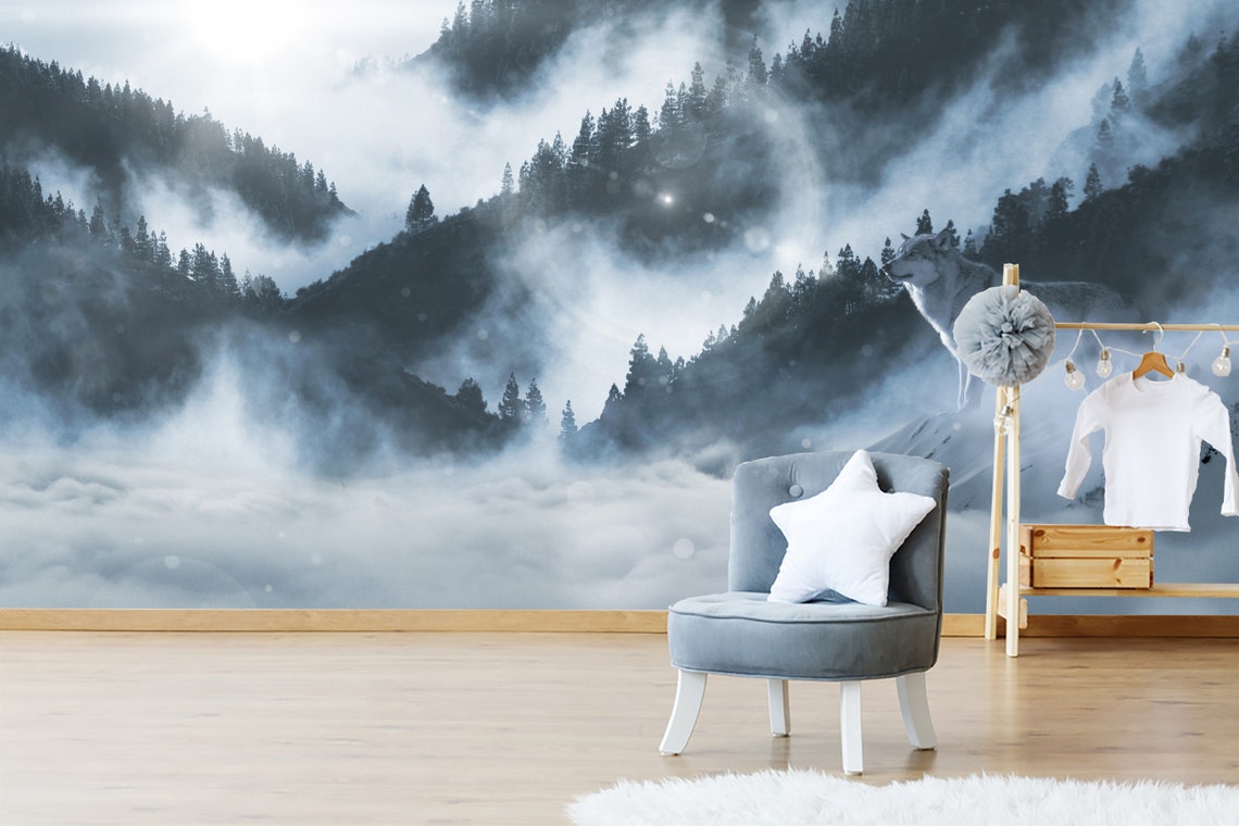 Arctic Wolf Winter Mountain Wall Mural: Peel and Stick Wallpaper - Etsy