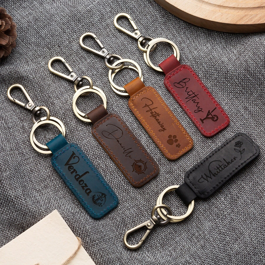Personalized Leather Keychain,custom Leather Key Chain,leather Keyring ...