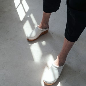 White Leather Clogs: Wooden Comfy Shoes for Work - Etsy