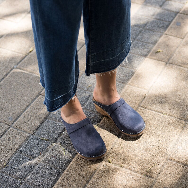 Classic Swedish Comfy Clogs / Da Vinci Dark Blue Suede Leather | Etsy