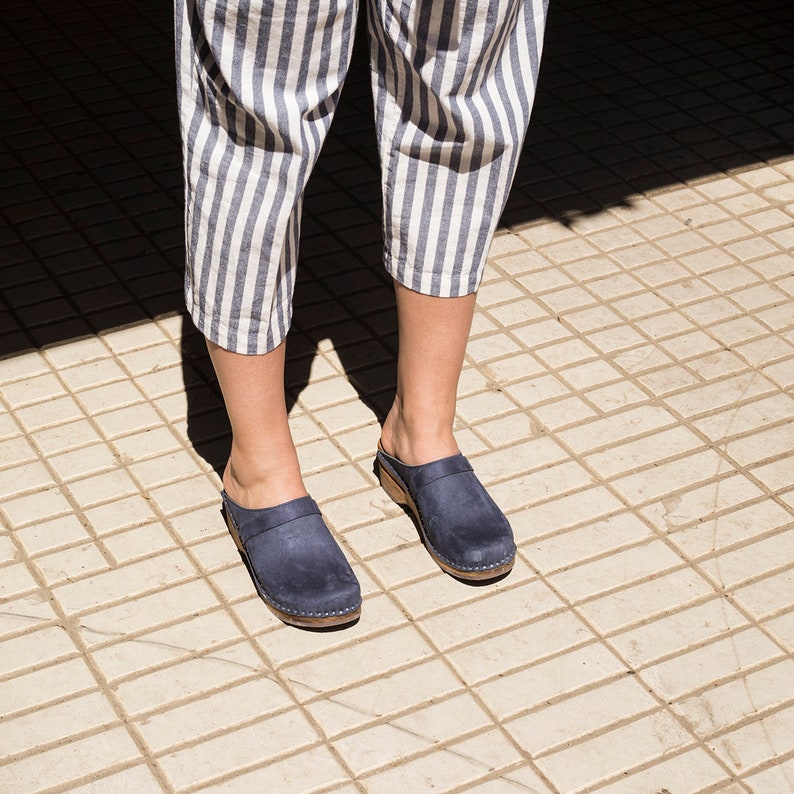 Classic Swedish Comfy Clogs / Da Vinci Dark Blue Suede Leather | Etsy