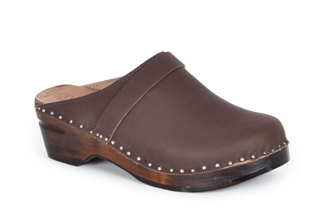 Dark Brown Clogs, Nubuck Brown Mules, Wooden Heel Clogs, Swedish Mules ...
