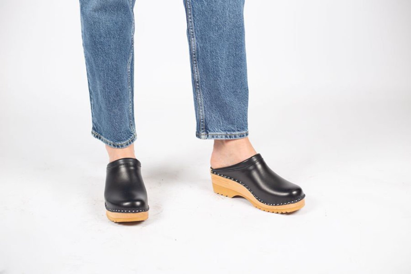 Black Leather Clogs: Comfy Wooden Shoes From Treontorp - Etsy