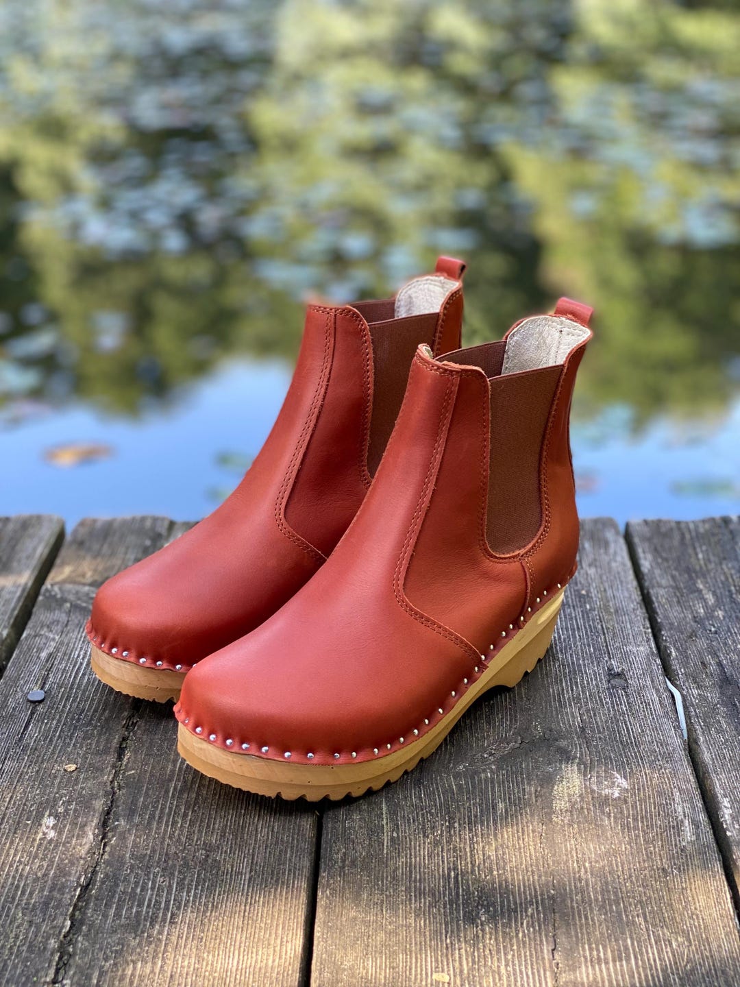 Chelsea Clog Boots, Low Wooden Heel, Swedish Clog Booties, Bastad ...