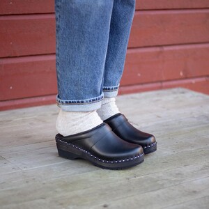 Black Leather Chef Clogs: Troentorp Wooden Work Shoes - Etsy