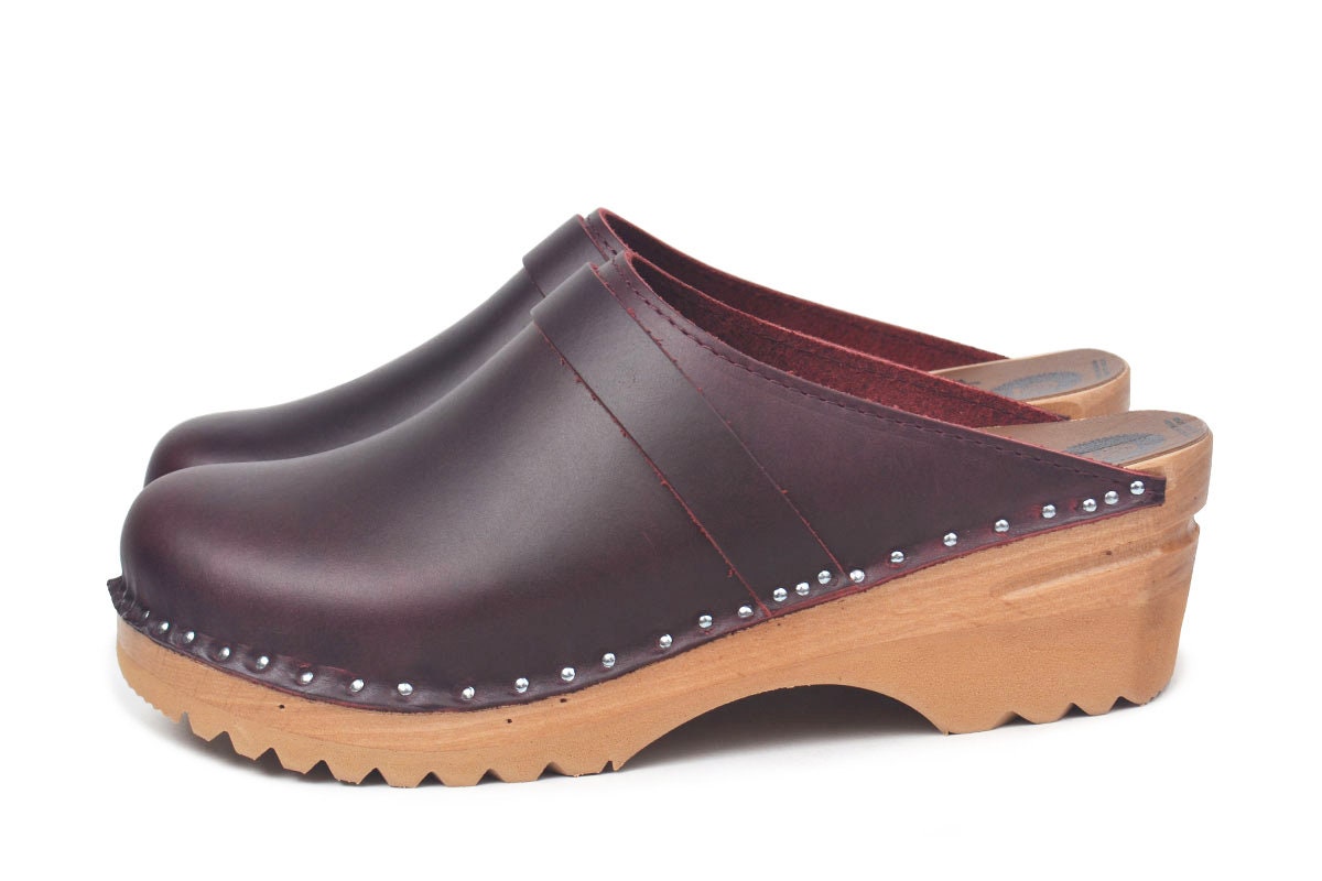 Classic Swedish Clogs / Da Vinci Bordeaux Pull up Leather Clog - Etsy