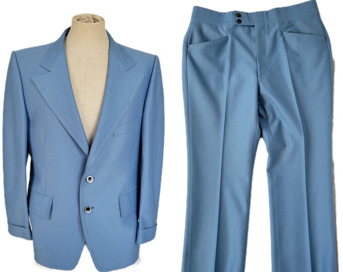 1970's Baby Blue Poly 2 Pc Suit Leisure Suit I Coat I Blazer I Pants I ...
