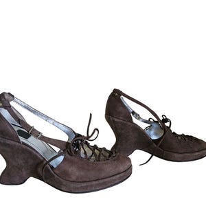 Marithe Francois Girbaud 1990s Green Suede Lace up Platform Shoes I Sz ...