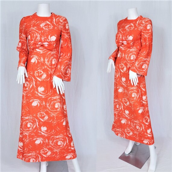 Psychedelic 1960's Orange Swirl Pattern Long Poly Max… - Gem