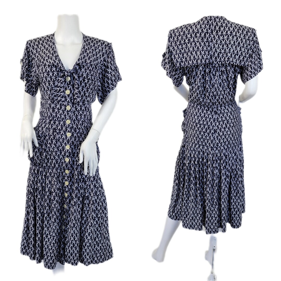 Karen Alexander 1980's Blue Rayon Cracker Jack Sailor Boy Print Dress I ...