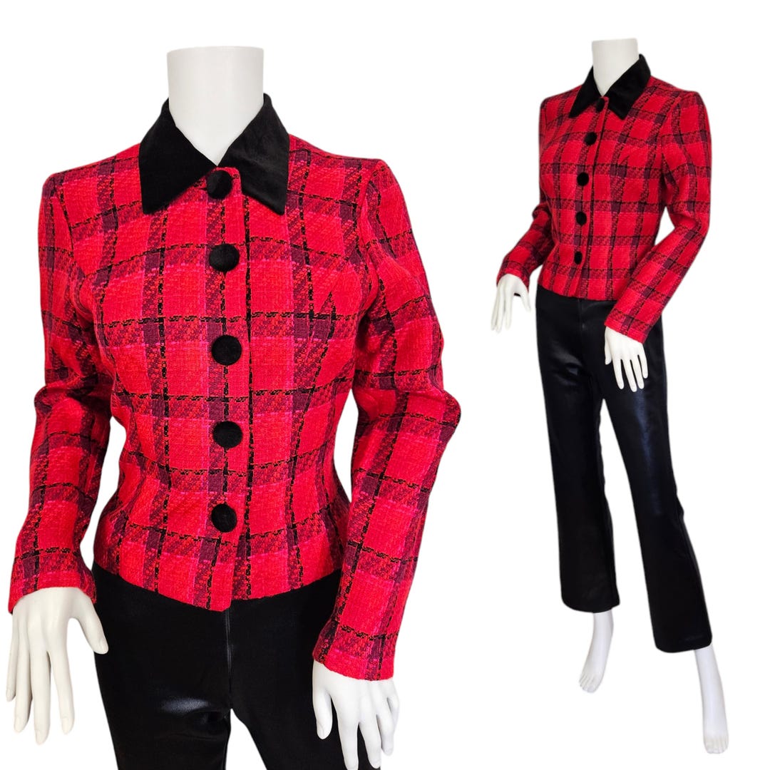 1990s Red Pink Plaid Suit Coat I Blazer I Jacket I Sz Med I Positive ...