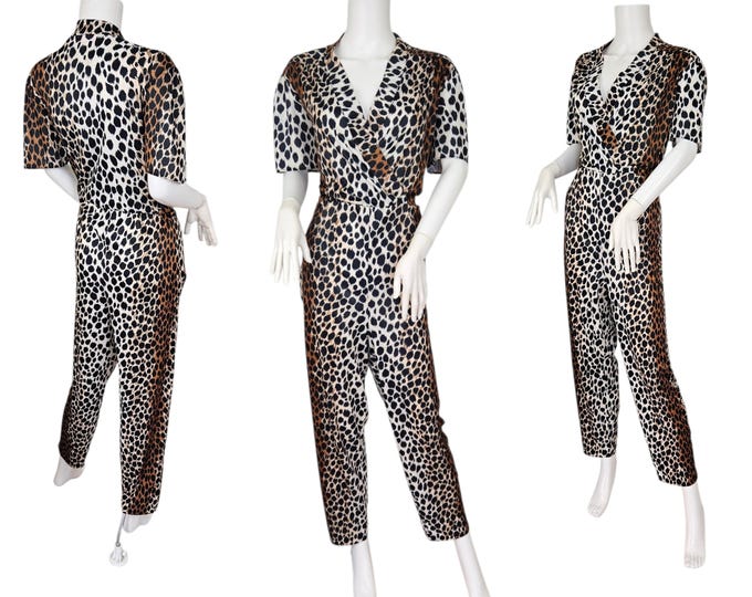 Volup 1980s Leopard Print Poly One Piece Jumpsuit I Sz Lrg I Heather ...