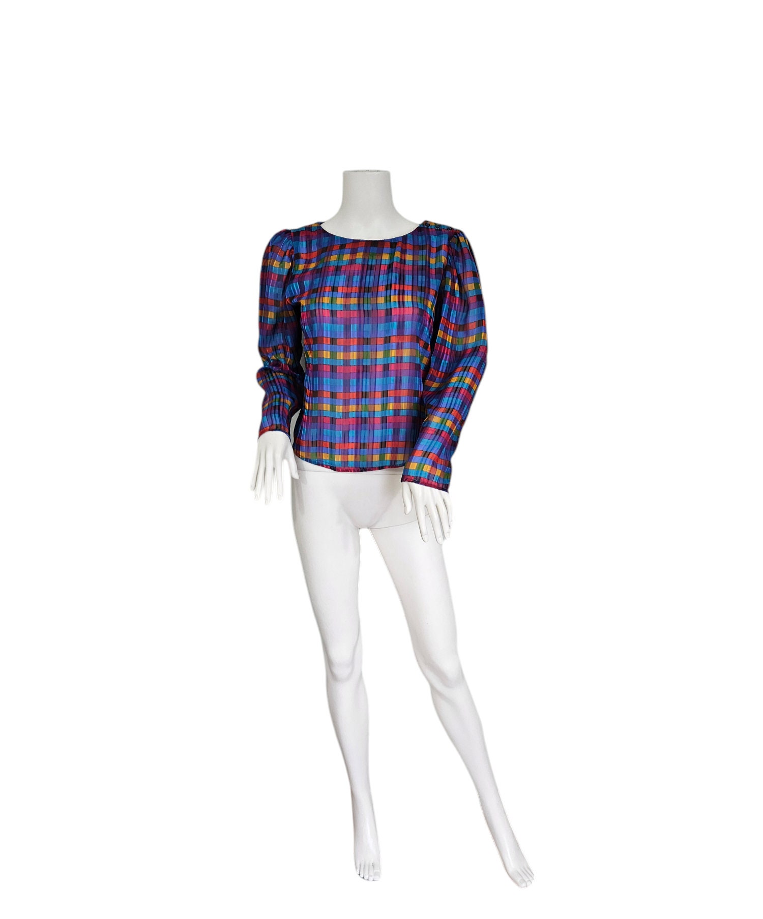 Eber 1980's Sheer Jewel Tone Plaid Blouse Shirt Top Sz Med - Etsy