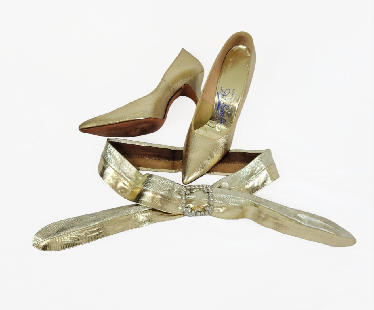 1960's Metallic Gold Leather Cinch Belt I Rhinestone Buckle - Etsy