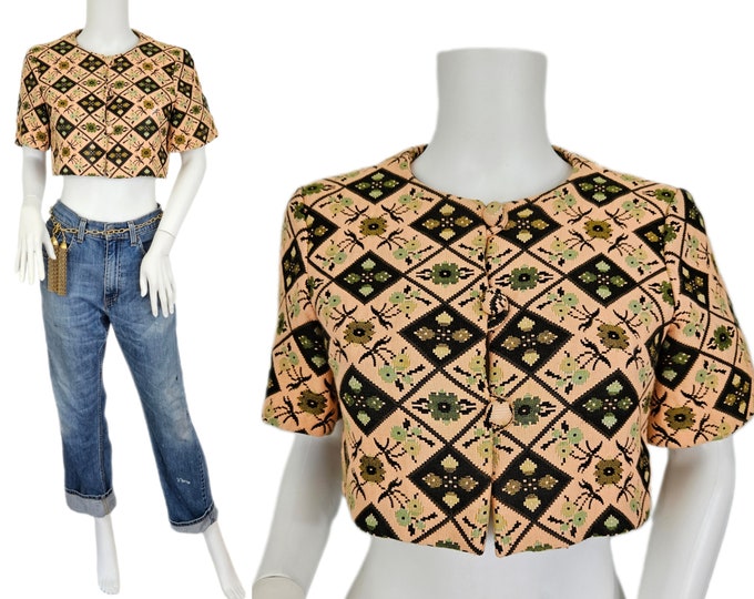 Miss Magnin 1960's Peach Brown Tapestry Print Cropped Bolero Jacket I ...