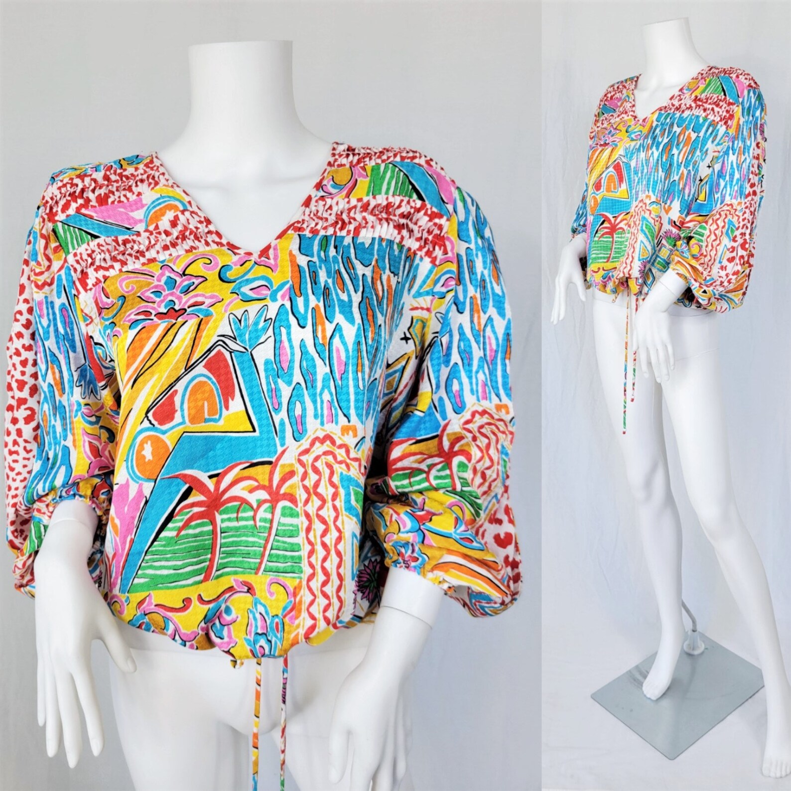 Diane Freis 1980's Colorful Tropical Polka Dot Print Poly | Etsy