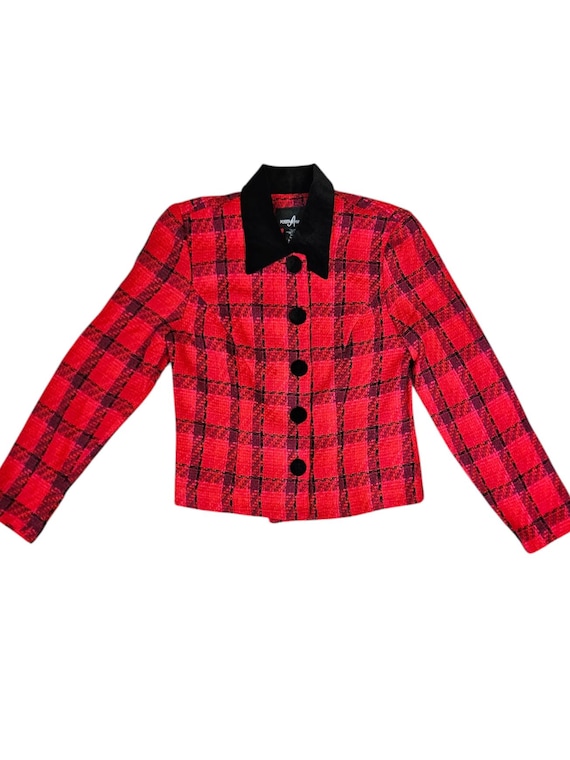 1990s Red Pink Plaid Suit Coat I Blazer I Jacket I Sz… - Gem