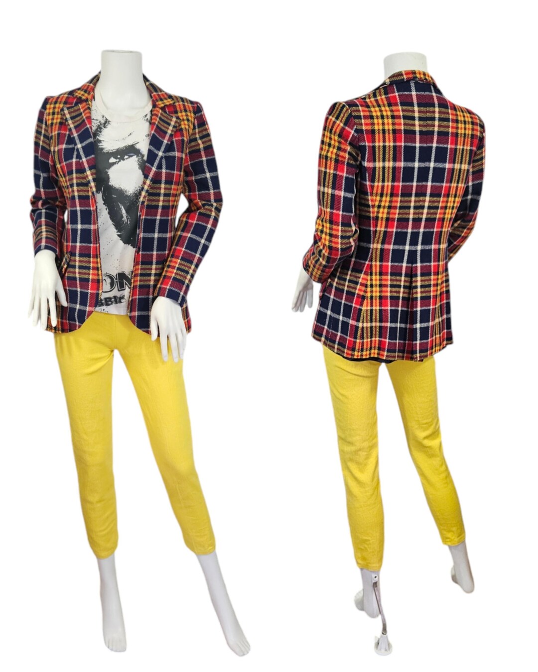 1970's Bobbie Brooks Yellow Blue Plaid Suit Coat I Blazer I Sz Med I ...