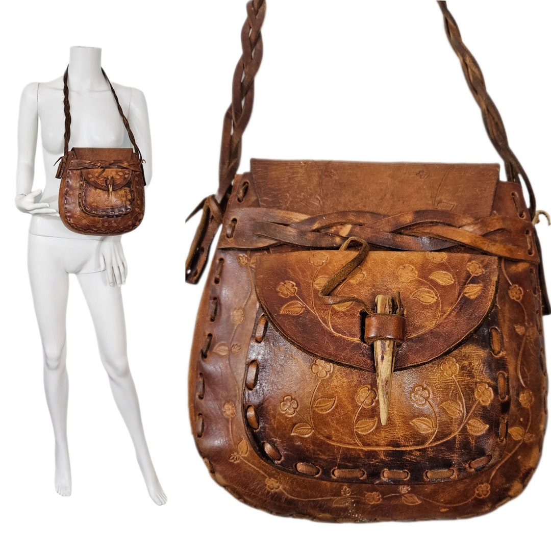1970's Tan Tooled Leather Hippie Bag I Purse I Shoulder Bag - Etsy